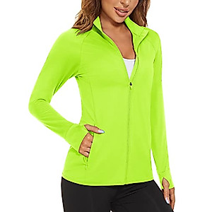 MAGCOMSEN Women's Lightweight Workout Jackets UV Protection Jacket Long Sleeve Shirts Running Fishing Hiking Shirts Fluorescent Yellow XL