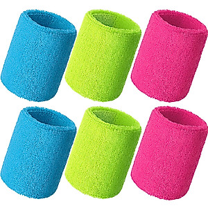 WILLBOND 6 Pack Wrist Sweatbands Paris Sports Competitions Wrist Bands Absorbent Sweatbands for International Sports Party Tennis Football Basketball Running Working(Neon Pink, Neon Green, Sky Blue)