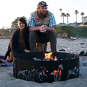 Blue Sky Outdoor Living FR36HRS01 36" Round Fire Ring Horse Design Bonfire Liner, Black