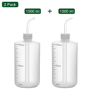 FunChem Chemical Wash Bottle, 2-Pack Plastic Lab Squeeze Washing Bottle with Clear Graduations, LDPE, Narrow Mouth (1000 mL)