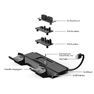 ElecGear Vertical Charging Stand for PS4, Dual Charging Station Charger Dock for DualShock 4 Controller with 4X Mini Dongle Adapter and 2X USB Port Accessory Kit for PS4, PS4 Slim, PS4 Pro