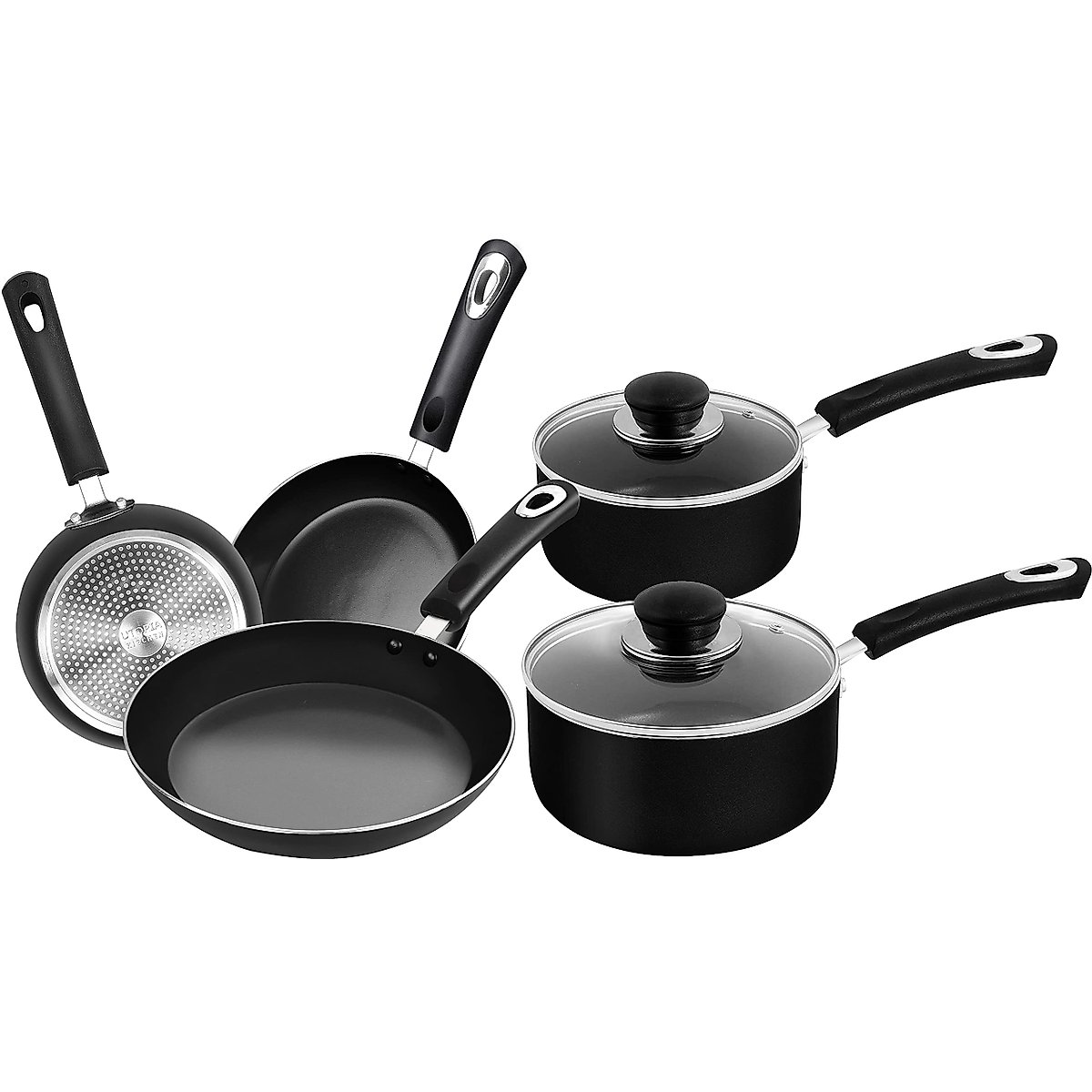 Utopia Kitchen 1 Quart & 2 Quart Nonstick Saucepans with Glass Lids & along with 8” 9” & 11” Nonstick Frying Pan - Induction Bottom - Multipurpose Use for Home Kitchen or Restaurant - Grey-Black