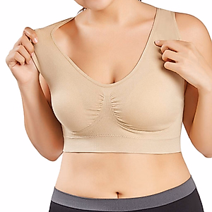 JFLYOU-Bra for Women,Ladies Pure Color Plus Size Ultra-Thin Large Bra Sports Bra Full Bra Cup Tops(Beige,3XL)