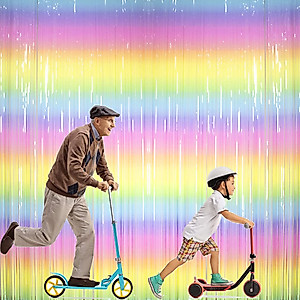 Rainbow Gradient Foil Fringe Curtain - LILF 2 Packs of 3.3ft x 8.3ft Ombre Tinsel Streamers for Bridal Baby Shower Kids Ice Cream Birthday Party Photo Booth Backdrop Decoration Props