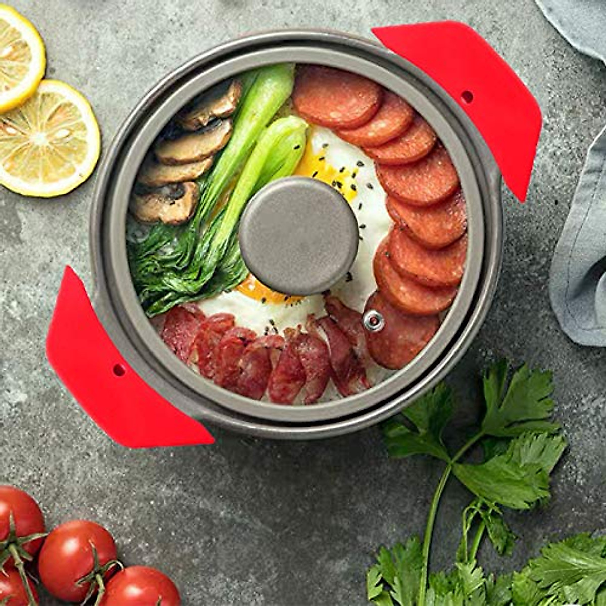 FEROTED 8 Pcs Pot Handle Covers, Silicone, Red+Black, 4xSilicone Hot Handle Holders, 4xSilicone Lid Covers