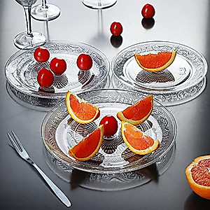 Frcctre 12 Pack Glass Salad Plates, 7 Inches Glass Fruit Dessert Plates, Clear Glass Appetizer Dinnerware Set with Beautiful Carved Pattern, Dishwasher Safe