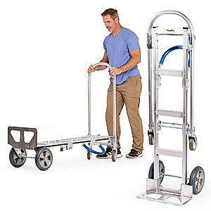 HaulPro Fully Assembled Senior Convertible Hand Truck - Heavy Duty Loads 1,000 lbs. Aluminum Moving Dolly Converts from Hand Truck to Platform Push Cart in Seconds - Utility Cart with Anti Slip Handle