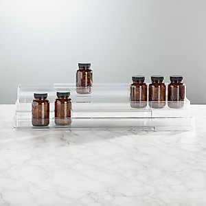 mDesign Large Adjustable, Expandable Plastic Vitamin Rack Storage Organizer Tray for Bathroom Vanity, Countertop, Cabinet - 3 Step Shelves - Holds Supplements, Medication - Clear