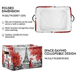 ALAZA Oil Painting Paris Eiffel Tower Large Storage Basket with Handles Foldable Decorative 1 Pack Storage Bin Box for Organizing Living Room Shelves Office Closet Clothes