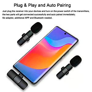 AKARMOVO Wireless Lavalier Microphone for Type-C Android Phone, Plug-Play Lapel Clip-on Mic with 2 Microphones for USB-C Port, Auto Sync Noise Reduction for Video Recording, Interview, Vlog