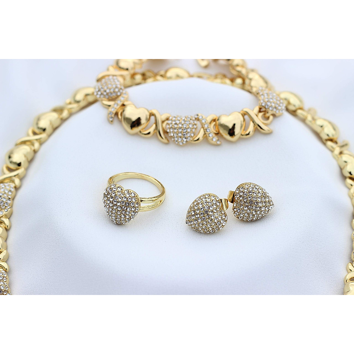 Hugs And Kisses Necklace Set - Necklace Set - Gold Plated Necklace Set - Gold Plated Earrings Ring Bracelet Necklace