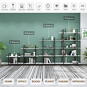 IOTXY 5-Tier Open Shelf Bookcase - Modern Freestanding Wooden Display Stand Unit with Metal Frame for Home and Office, Bookshelf, Black White