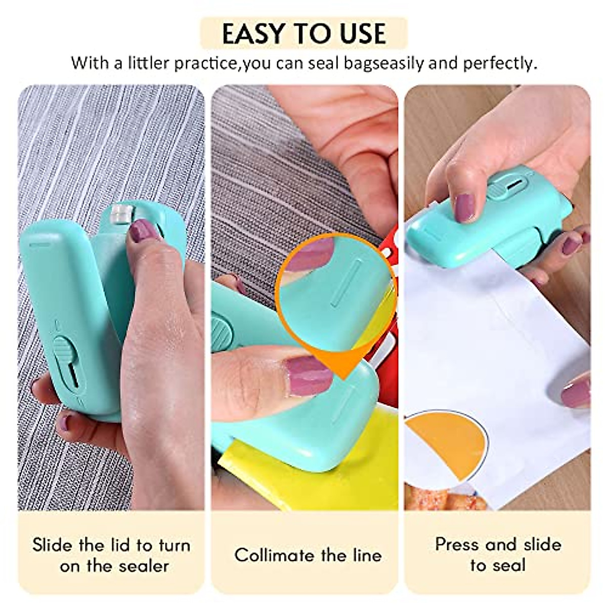 Kavolet Mini Bag Sealer, Handheld Heat Vacuum Sealer, 2 in 1 Heat Sealer and Cutter with Lanyard, for Snack Plastic Fresh Bags Cookies - Battery Not Included