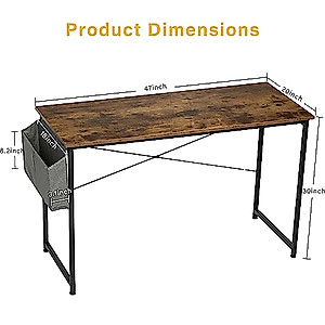 YSSOA 47 Inch Computer, Modern Simple Study Student Writing, Vintage with Storage Bag Wooden Desk, Brown