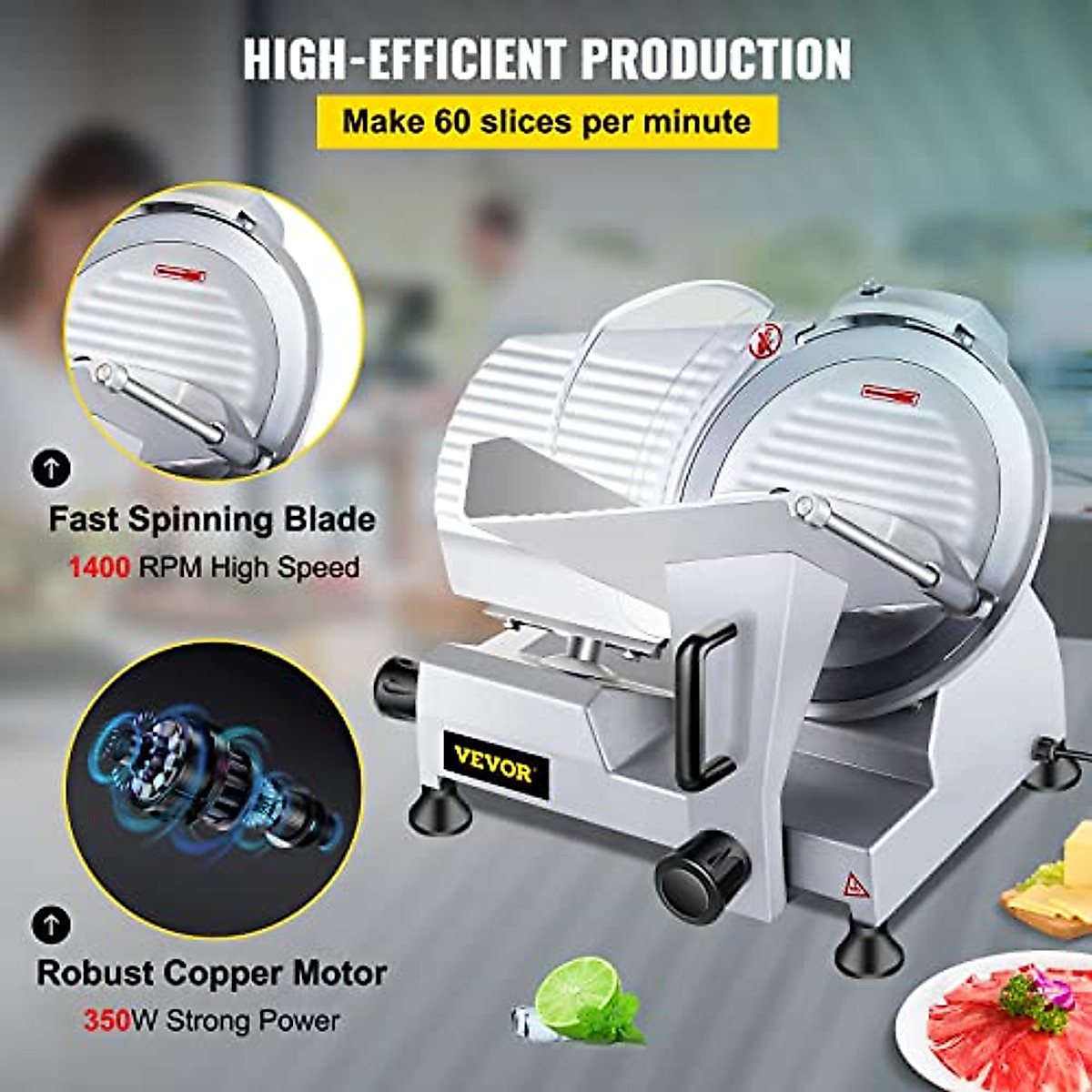 VBENLEM Commercial Meat Slicer,12 inch Electric Meat Slicer Semi-Auto 420W Premium Carbon Steel Blade Adjustable Thickness, Deli Meat Cheese Food Slicer Commercial and for Home use,Sliver