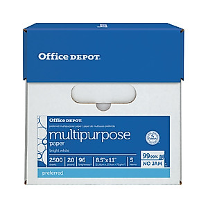 Office Depot® Multi-Use Printer & Copy Paper, White, Letter (8.5" x 11"), 2500 Sheets Per Case, 20 Lb, 96 Brightness, 58
