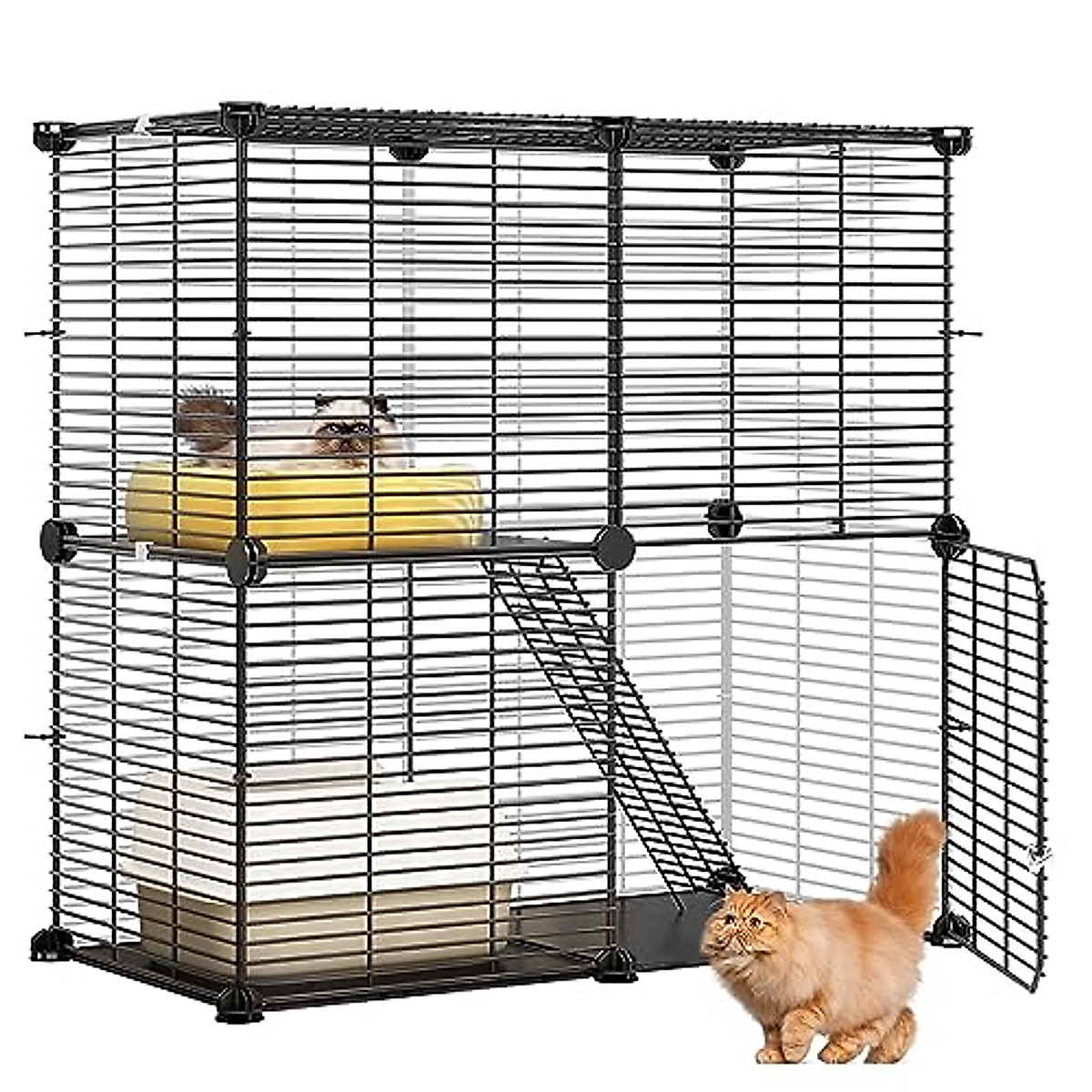 YITAHOME Indoor Cat Cage 2 Tier Kitten Cage House Cat Enclosure Outdoor Small Animal DIY Pet Playpen Detachable Metal Kennel for Ferret Kitty, Bunny, Chinchilla, Squirrel, rv Travel, Camping