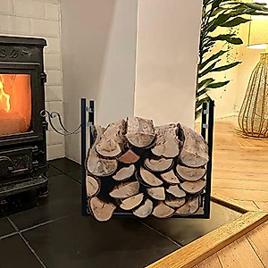GREEN PARTY Firewood Rack with Kindling Holder, 3ft Heavy Duty Metal Firewood Holder, 30" Tall Indoor/Outdoor Log Rack Wood Holder for Fireplace Kindling Wood Storage and Wood Stove Accessories
