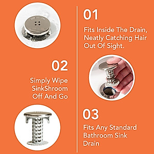 SinkShroom Revolutionary Bathroom Sink Drain Protector Hair Catcher, Strainer, Snare, Nickel Edition