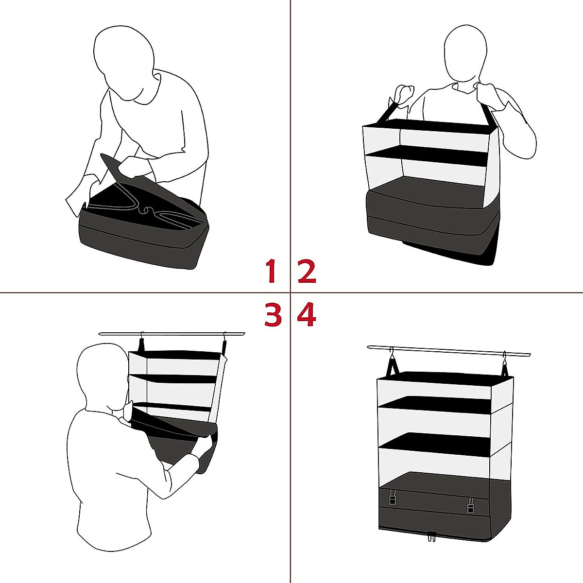 ELEZAY Hanging Packing Cubes Portable Closet Shelves Travel Collapsible Compression Garment Organizer for Carry-on Luggage Suitcase with Breathable Perforated Material X-Large_17.1*11.8*24.4 IN, Grey