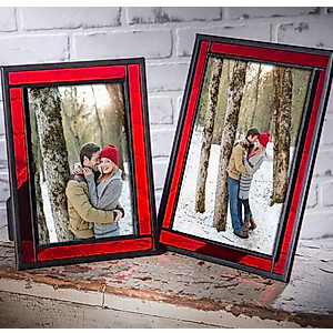 Red Stained Glass Picture Frame for Home Décor, Office, Desk, Table Top 4x6 Photo Horizontal Vertical Easel Back Series J Devlin