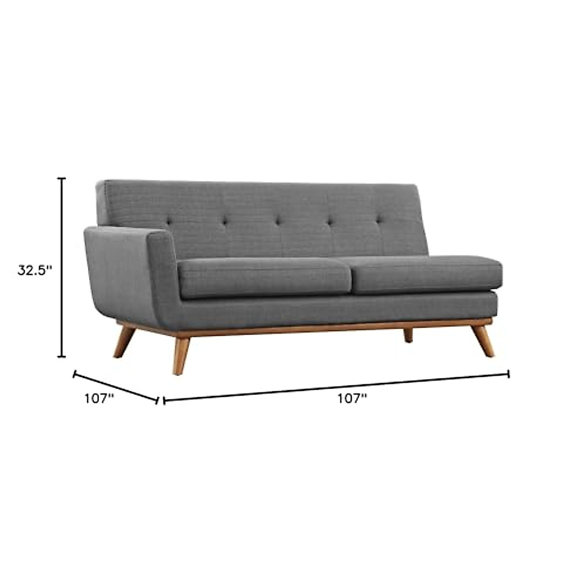 Modway L Shaped Sectional Sofa Engage Mid-Century Modern Upholstered Fabric Gray