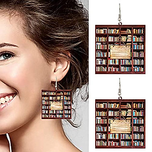 Teacher Earring for Women,Back to School Acrylic Earrings Book Lover Earrings Heart Librarian Grade Earring Decor Pendant Bookworm Gift for Book Lover ((bookcase)
