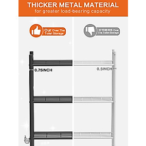 GloTika 3-Tier Over The Toilet Storage, Space Saver Metal Bathroom Shelves, Freestanding Above Over Toilet Storage Shelf with 4 Hooks for Bathroom, Black