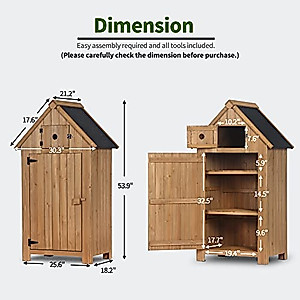 MCombo Outdoor Wood Storage Cabinet, Small Size Garden Cupboard with Door and Shelves, Outside Tools Shed for Patio (30.3"x21.2"x53.9") 0733 (Beige)