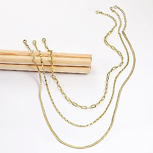 Tewiky Layered Gold Necklace for Women Trendy 14K Real Gold Plated Chain Choker Necklace Set for Women Gold Jewelry for Women Waterproof Chunky Herringbone Cuban Link Paperclip Rope Necklace Gift