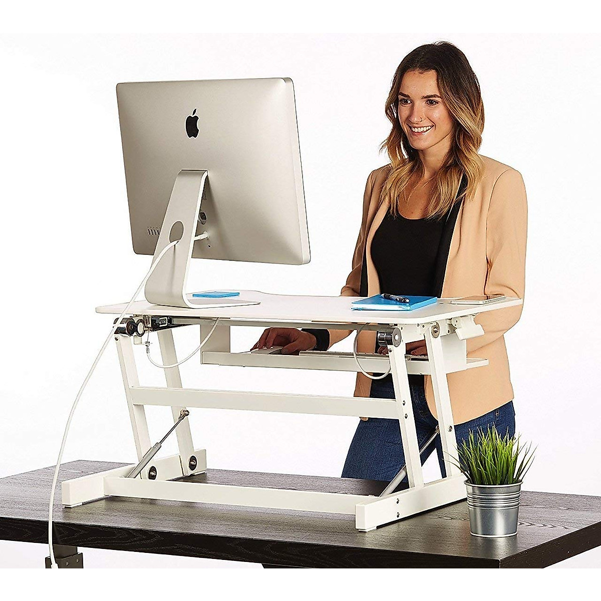 The House of Trade Standing Desk | Desk Riser Classic Stand Up Desk | 32 in Wide Fits 2 Monitors with Retractable Keyboard Tray (Black, 32" Wide)