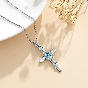 Vadmans Turquoise Cross Necklace Sterling Silver Cross Pendant Jewelry Gift for Women