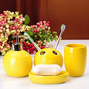 YOURNELO Simple Ceramic Toothbrush Holder, Soap Dispenser, Soap Dish, Tumbler (Yellow)