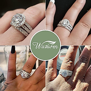 Wuziwen 4Ct Wedding Rings Engagement Ring Set for Women Cubic Zirconia 925 Sterling Silver Size 7