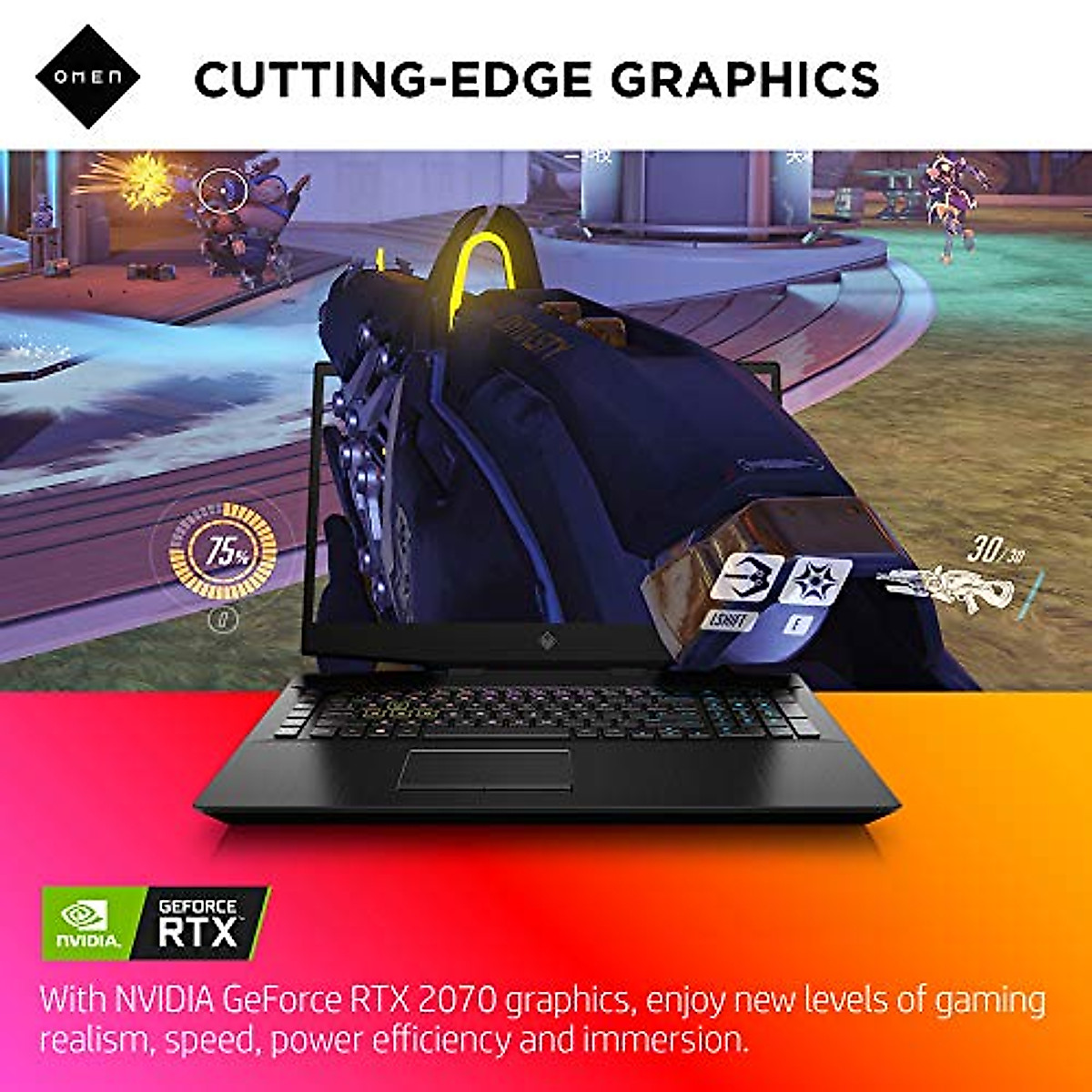 OMEN by HP 2019 17-Inch Gaming Laptop, Intel i7-9750H, NVIDIA GeForce RTX 2070 (8 GB), 16 GB RAM, 512 GB Solid-State Drive, VR Ready, Windows 10 Home (17-cb0080nr, Shadow Black)