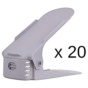 Set of 20 Adjustable Shoe Risers, Double Your Storage Space, 50% Space Saving Double Layer, Shoe Holder Rack Stacker Slots for Closet Shelf Organizer (Grey)