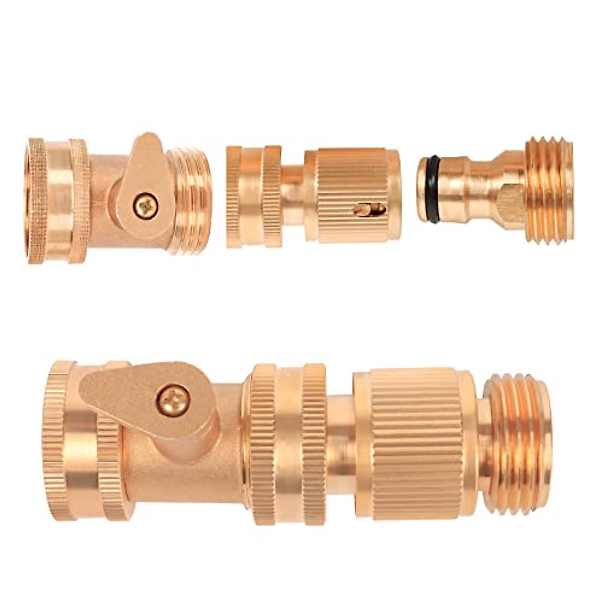 Winmien Heavy Duty Brass Garden Hose Quick Connect Fittings，Water Hose Connectors 3/4 inch GHT Female and Male (2 Sets)