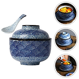 Hemoton Ramen Noodle Bowl Decorative Bowl Noodle Bowl 1 Set of Japanese Style Soup Bowl Covered Soup Bowl Multi-function Soup Bowl with Spoon Decorative Bowl Utensil Set