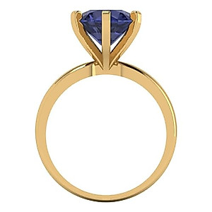 3 Carat Round Cut Custom Engraving Solitaire faux Blue Sapphire Engagement Wedding Everlasting Ring 14k Yellow Gold 7.5
