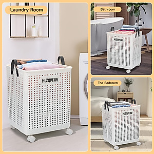 HLZQPFJWcollapsible laundry baskets,laundry basket with wheels,laundry hamper with wheels,dorm laundry hamper,laundry basket plastic，35, 50, 60 liter large capacity (White, Extra large)
