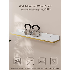 Sivapleso Floating Shelves for Wall, 24 Inches Long White and Gold Floating Shelves Modern Picture Ledge Hanging Wall Shelves Set of 2