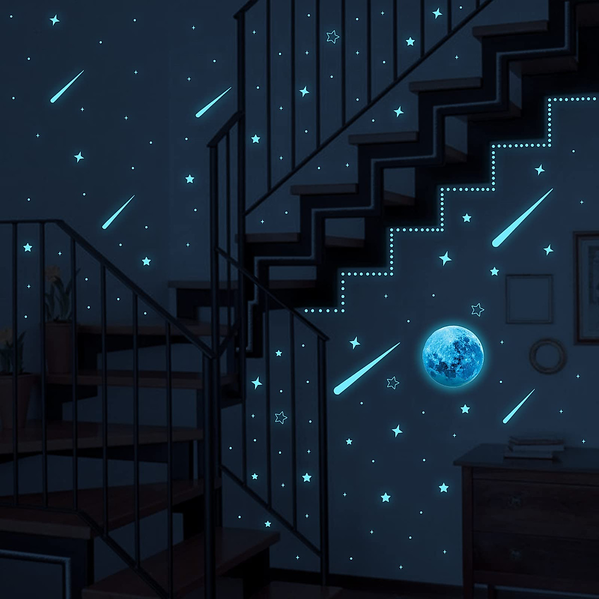 Glow in The Dark Stars for Ceiling - Glow in Moon and Stars Wall Decals for Bedroom,Starry Wall Decor for Baby Nursery Girls Boys Room