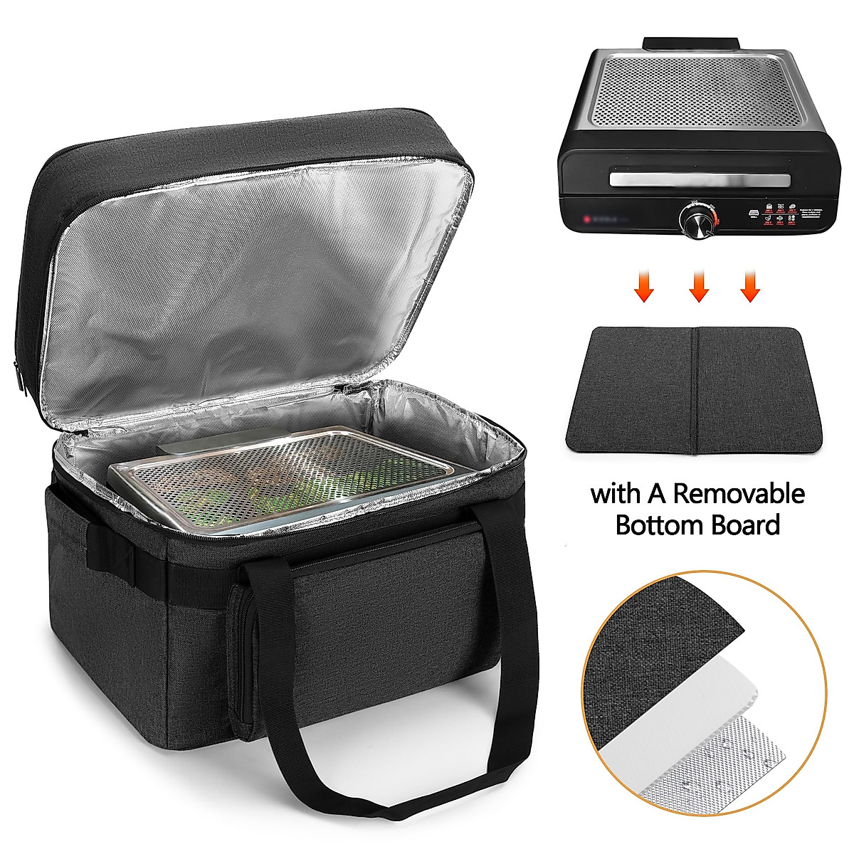 LUXJA Indoor Grill Carrying Bag with Bottom Pad Compatible for Ninja Sizzle GR101 Smokeless Grill, Double Layer Electric Grill Bag with Plates Section (Bag Only), Black