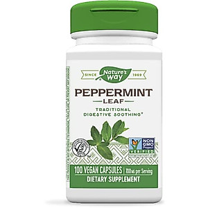 Nature's Way Premium Herbal Peppermint Leaf, Traditional Digestive Soothing and Discomfort Support*, 700mg per serving, 100 Capsules