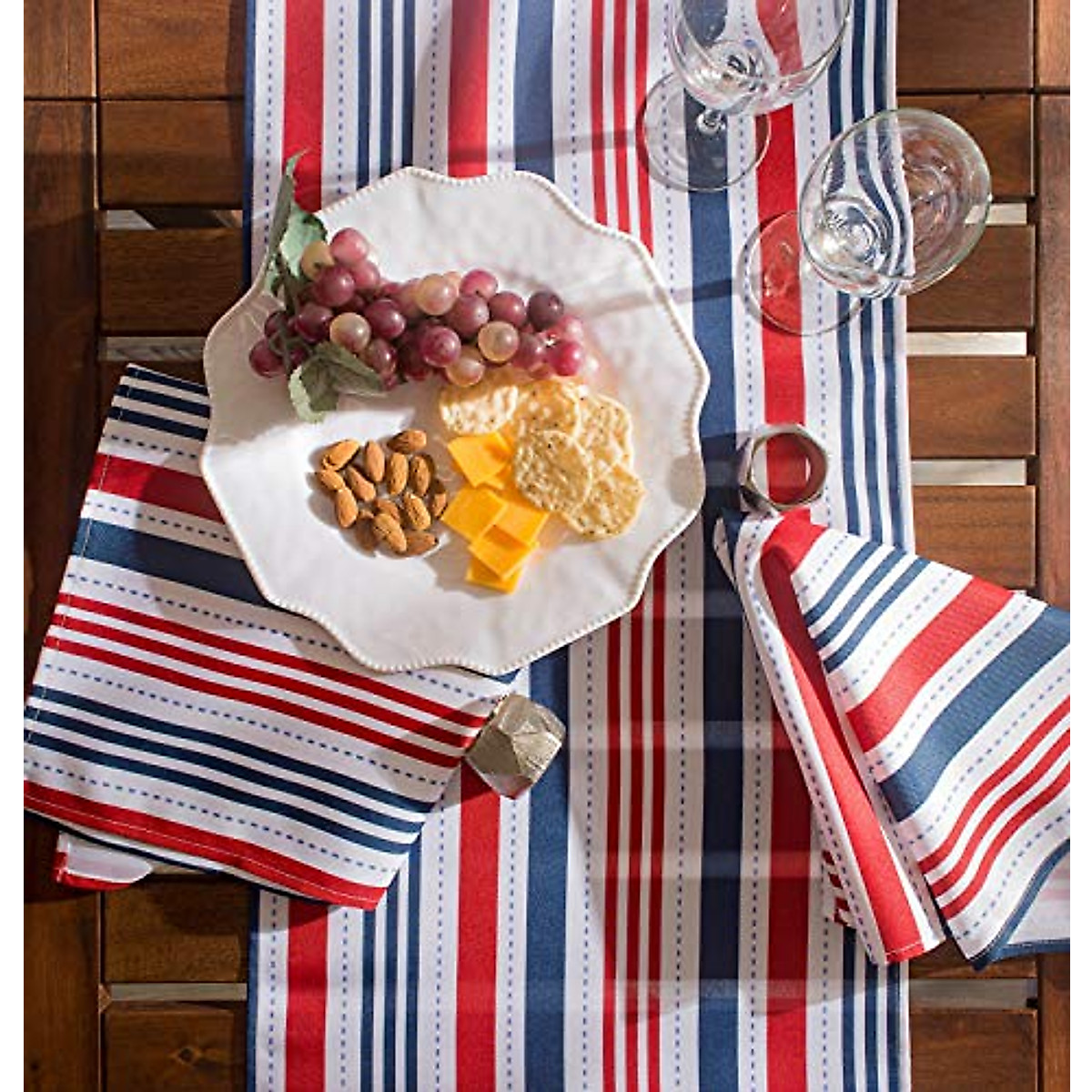 DII Patriotic Stripes Tabletop Collection, Stain Resistant & Waterproof, Table Runner, 14x72, Red, White, & Blue