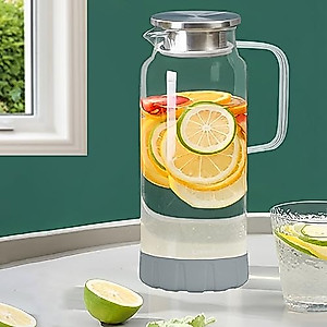 BOQO Glass Pitcher 68oz/2000ml,Pitcher with lid and Tea Pitcher,Glass Water Jug,Glass Water Pitcher,with Particular Coaster (2L-WT)