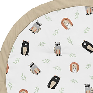Sweet Jojo Designs Woodland Forest Animals Boy or Girl Baby Playmat Tummy Time Infant Play Mat - Beige, Grey, Black and White Bear Raccoon Hedgehog Gender Neutral