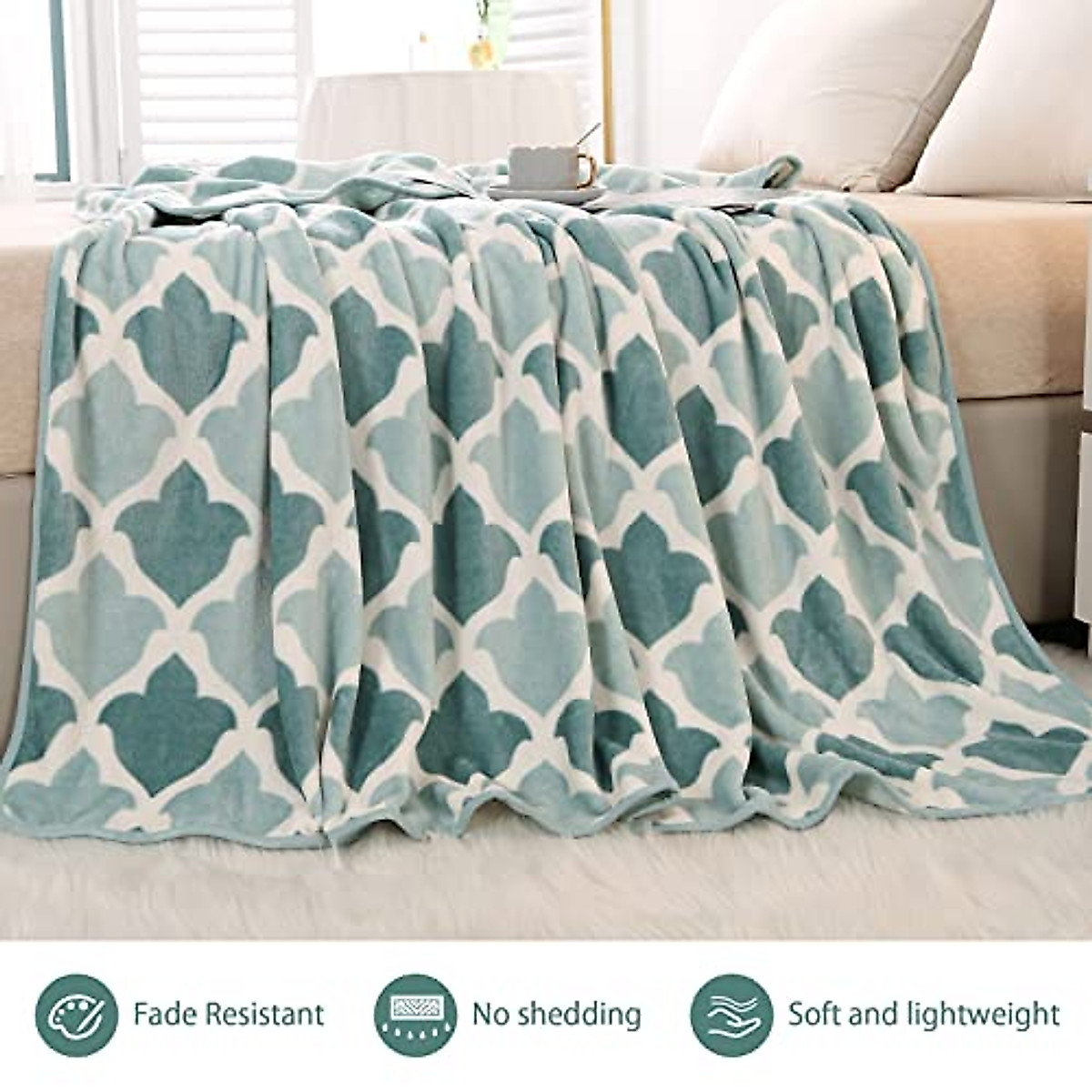 Qucover Fleece Throw Blanket Large 60x80 Light Green Flannel Sofa Throw, Clearance Throws for Couch Armchair Beds and Travel