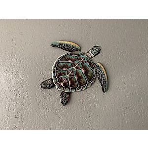 GSC Metal Sea Turtle Green Decor Indoor Outdoor Wall Art Plaque Sculpture Mount for Inside Home Living Room Bedroom Bathroom Kitchen Or Outside Patio Fence Porch, 17 X 17 inches