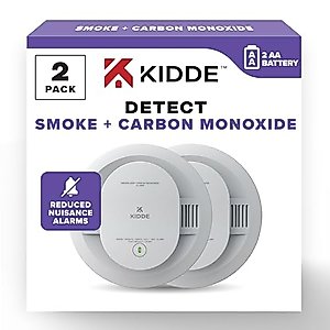Kidde Smoke & Carbon Monoxide Detector, AA Battery Powered, LED Warning Light Indicators, 2 Pack